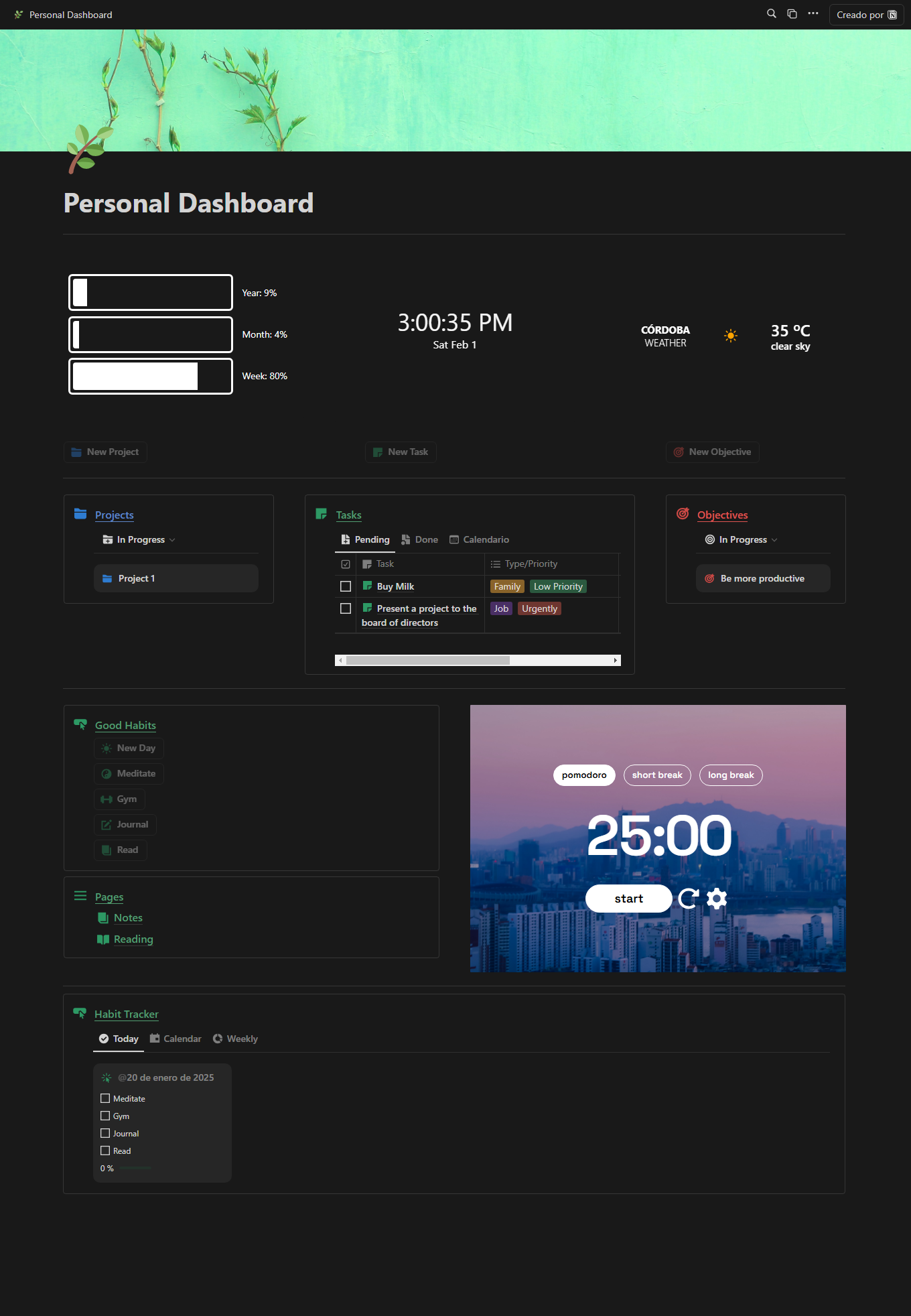 Notion Personal Dashboard