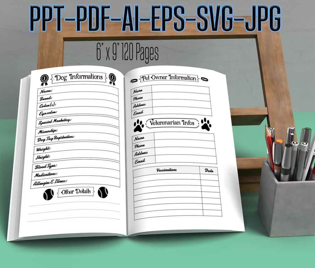 Dog Vaccine Record Book interior for KDP