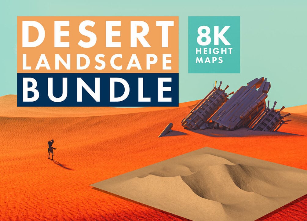 8K Desert Landscape Bundle - 6 Displacement - Height Maps
