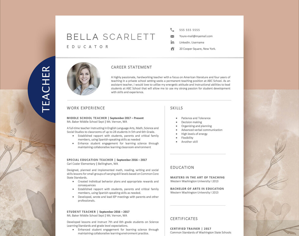 Teacher resume template word pages, Elementary Professional Teacher CV ...