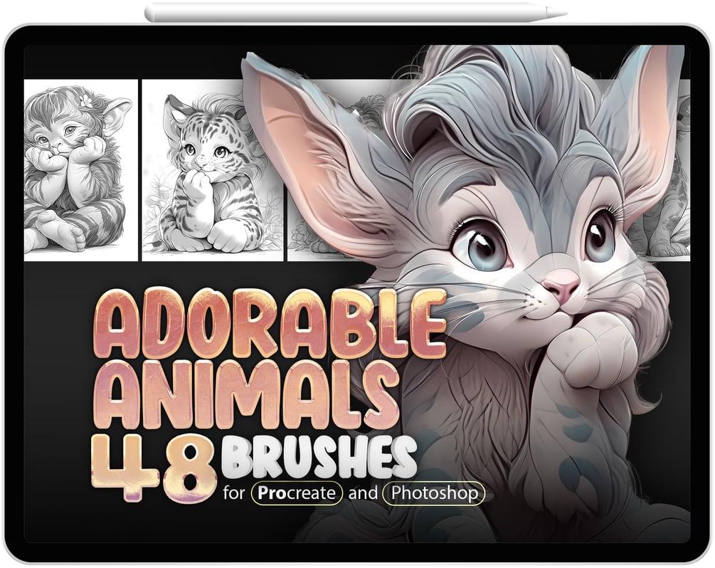 48 Cute Animals Brushes Collection for Procreate and Photoshop