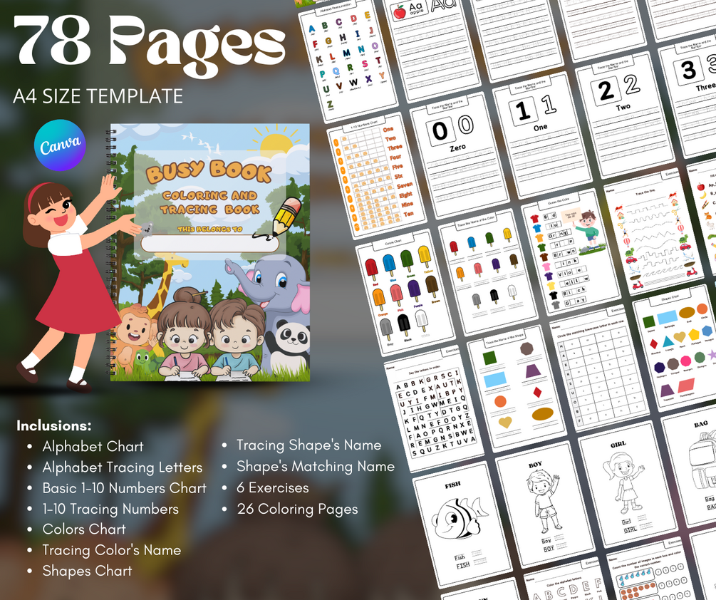 Busy Book | Coloring and Tracing Book | Canva Template | Work books ...