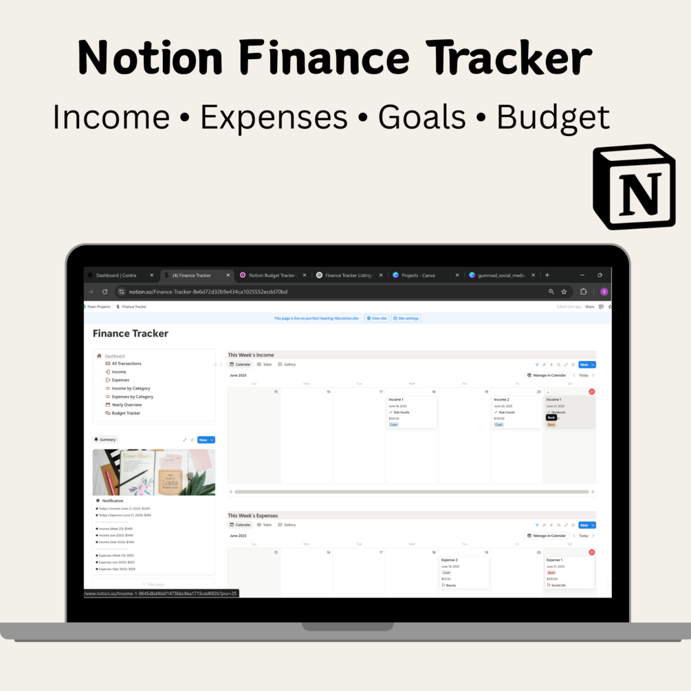 Notion Budget Tracker | Track Income, Expenses & Set Goals