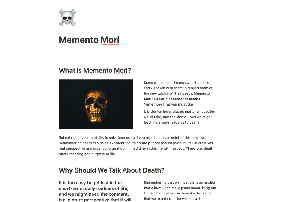 Memento Mori Template for Notion