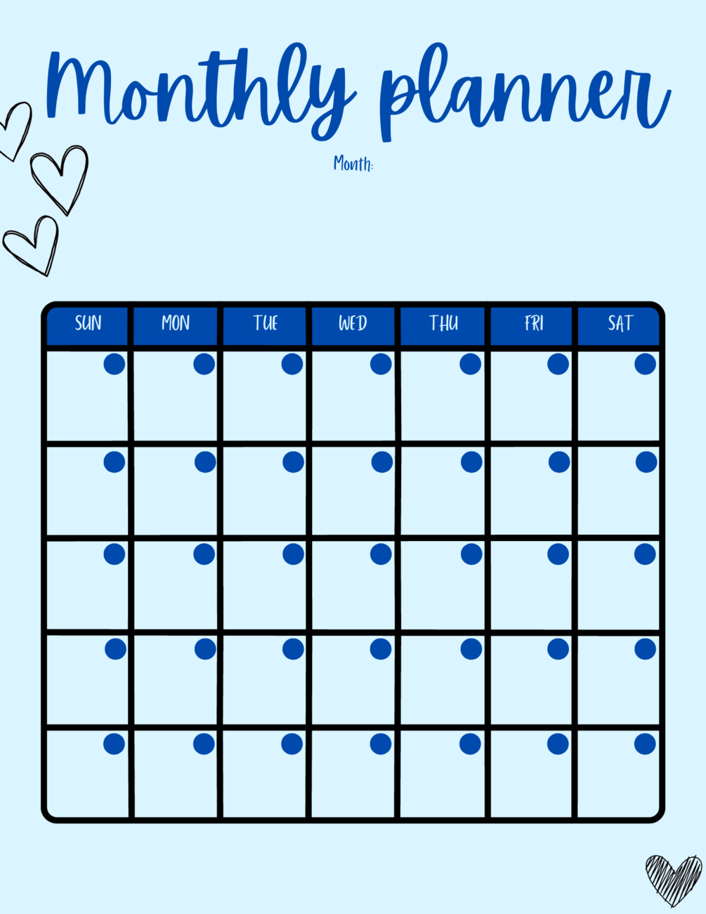 Blue Monthly Planner