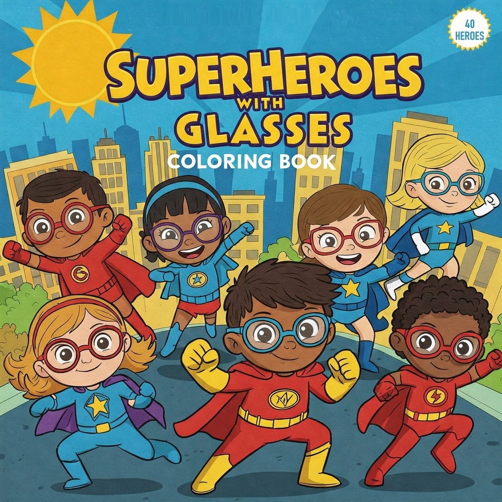SuperHeroes with Glasses Coloring Book