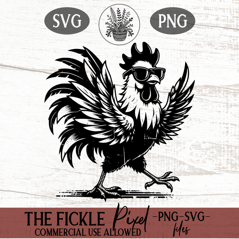 Cocky Rooster Clipart SVG PNG | Vintage Sketch Rooster with Sunglasses ...