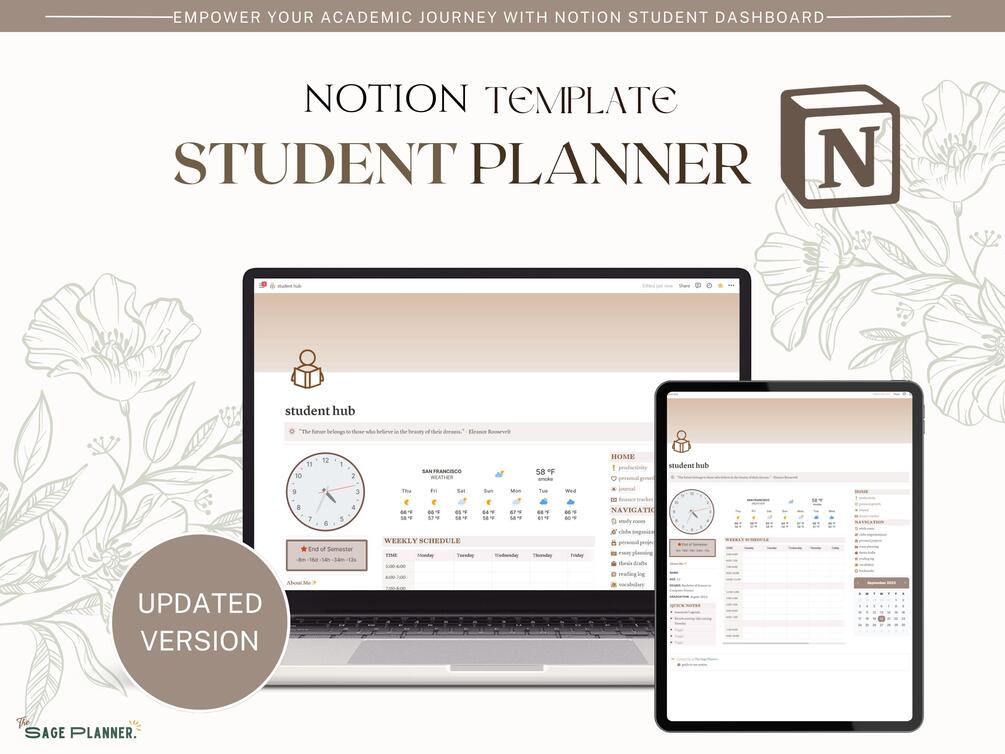 Student Planner for Academic Achievers Notion Template Homework Planner ...