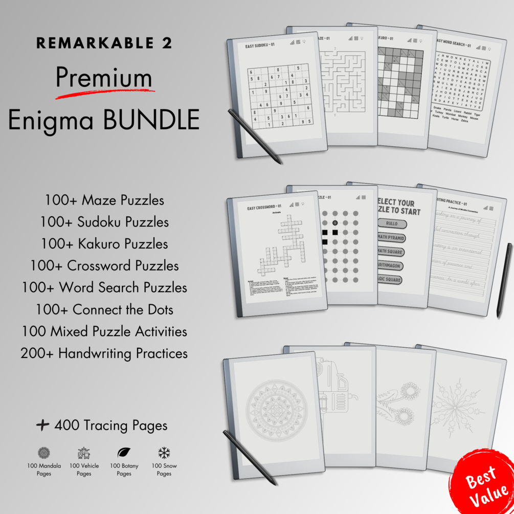 Remarkable 2 PREMIUM Puzzle Bundle - Pack of 9 + 1 Ultimate Brain ...