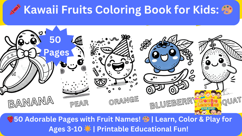 Kawaii Fruits Coloring Book for Kids: 50 Adorable Pages with Fruit ...