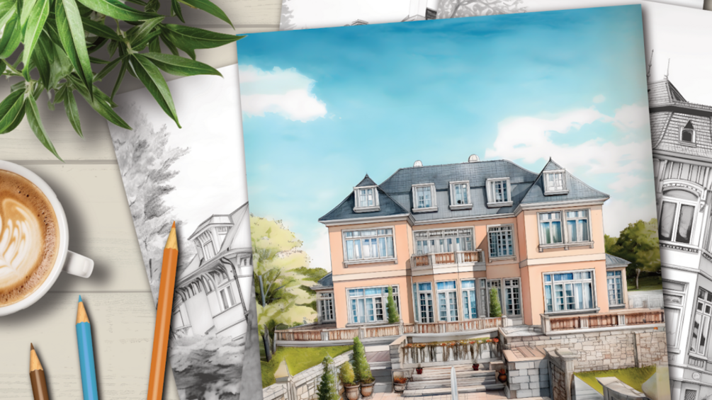 Luxury Villas and Houses Digital Colouring Book