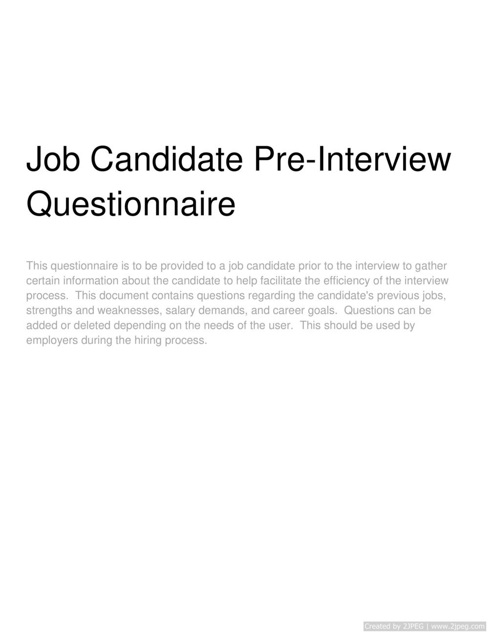 Job Candidate Pre-Interview Questionnaire