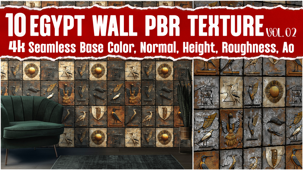 10 Egypt Wall VOL.02 | 4K Seamless PNG PBR Textures