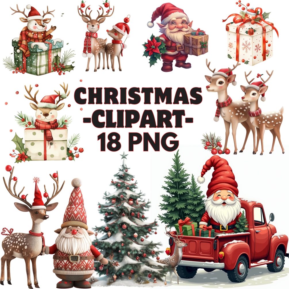 Christmas Themed Cute Animal Clipart Set | Holiday Illustrations ...