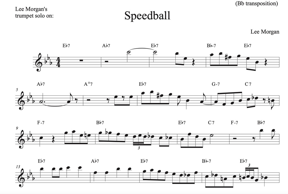 Lee Morgan's solo transcription on 'Speedball' (Bb)
