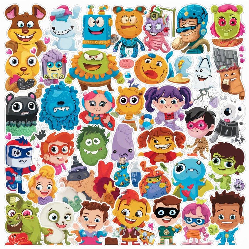 1000 Bundle Stickers: Mixed Cartoon Characters for Endless Fun!