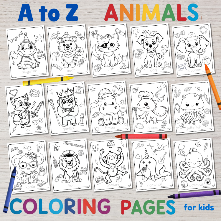 Animals Coloring Pages From A to Z for kids- Printables/Worksheets
