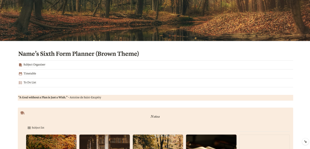 Sixth Form/College Autumn Theme Notion Template