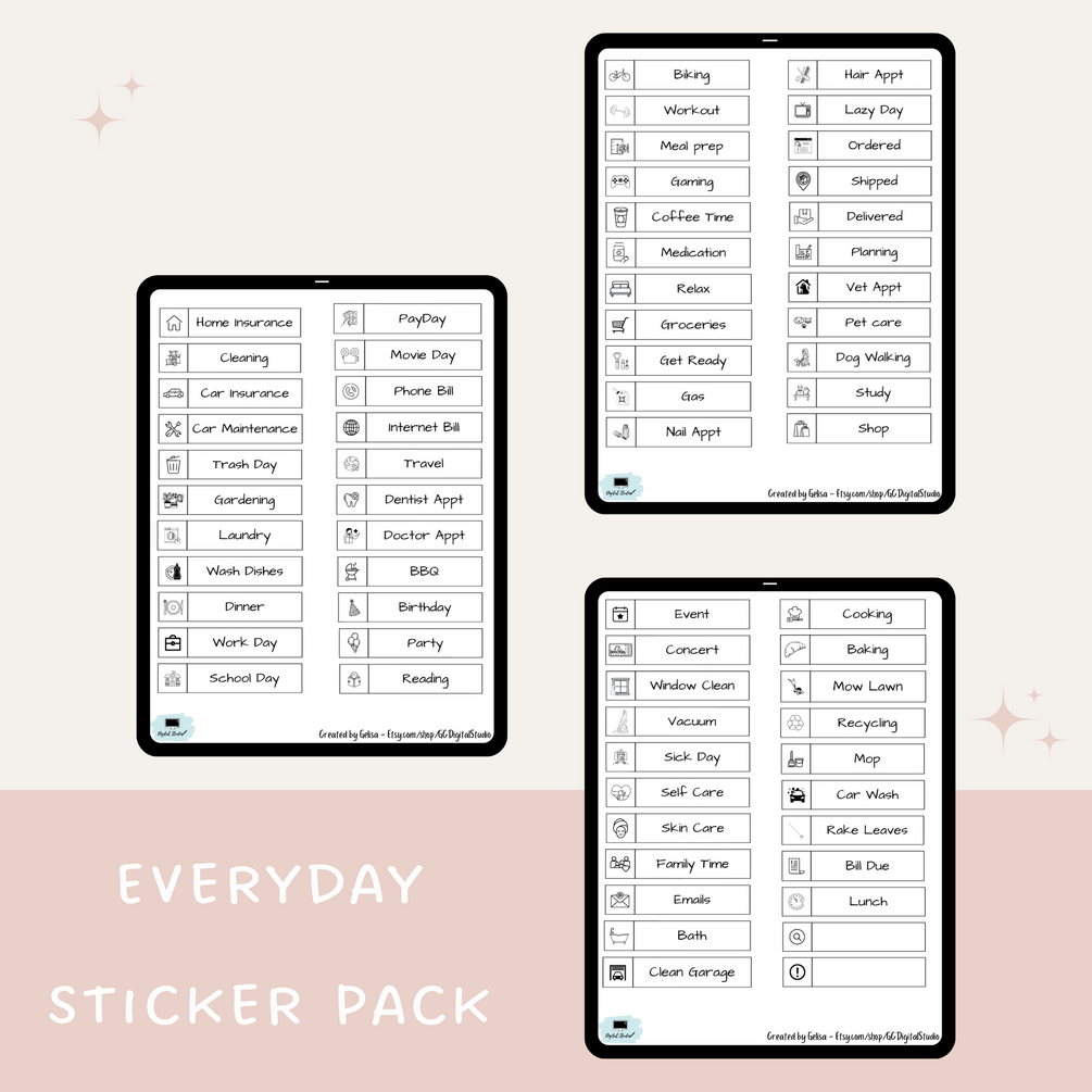 Everyday Stickers, Digital Stickers, Goodnotes, PDF, Digital, weekly ...