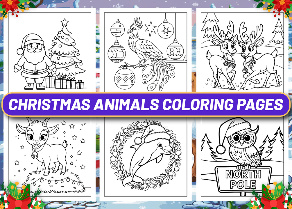 Christmas Animals Bold & Easy Coloring Pages