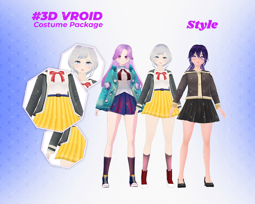 VRoid Clothing Pack, Kawaii clothes, 3D VRoid, Girl outfits, Streaming ...
