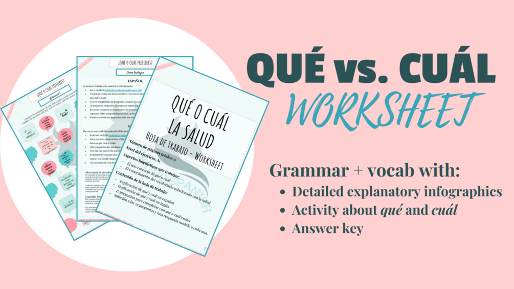 QUÉ vs. CUÁL + health theme worksheet