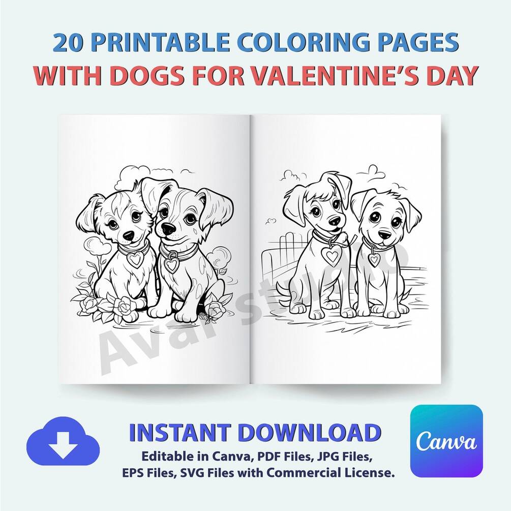 Puppy Coloring Pages | KDP 20 Fun Coloring Pages Valentine's Printable ...