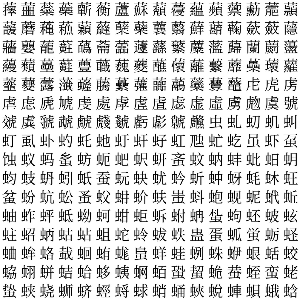 Unicode CJK 8600-86ff, 256 letters, SVG file for 2d and 3d