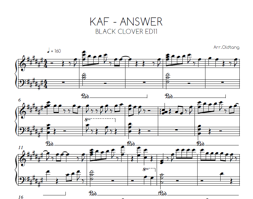 BLACK CLOVER ED11 (KAF) ANSWER (PIANO SHEET)