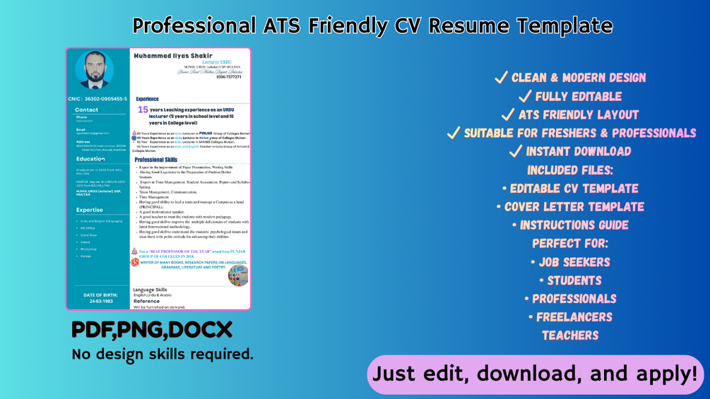 Professional ATS Friendly CV Resume Template | Modern & Clean Design