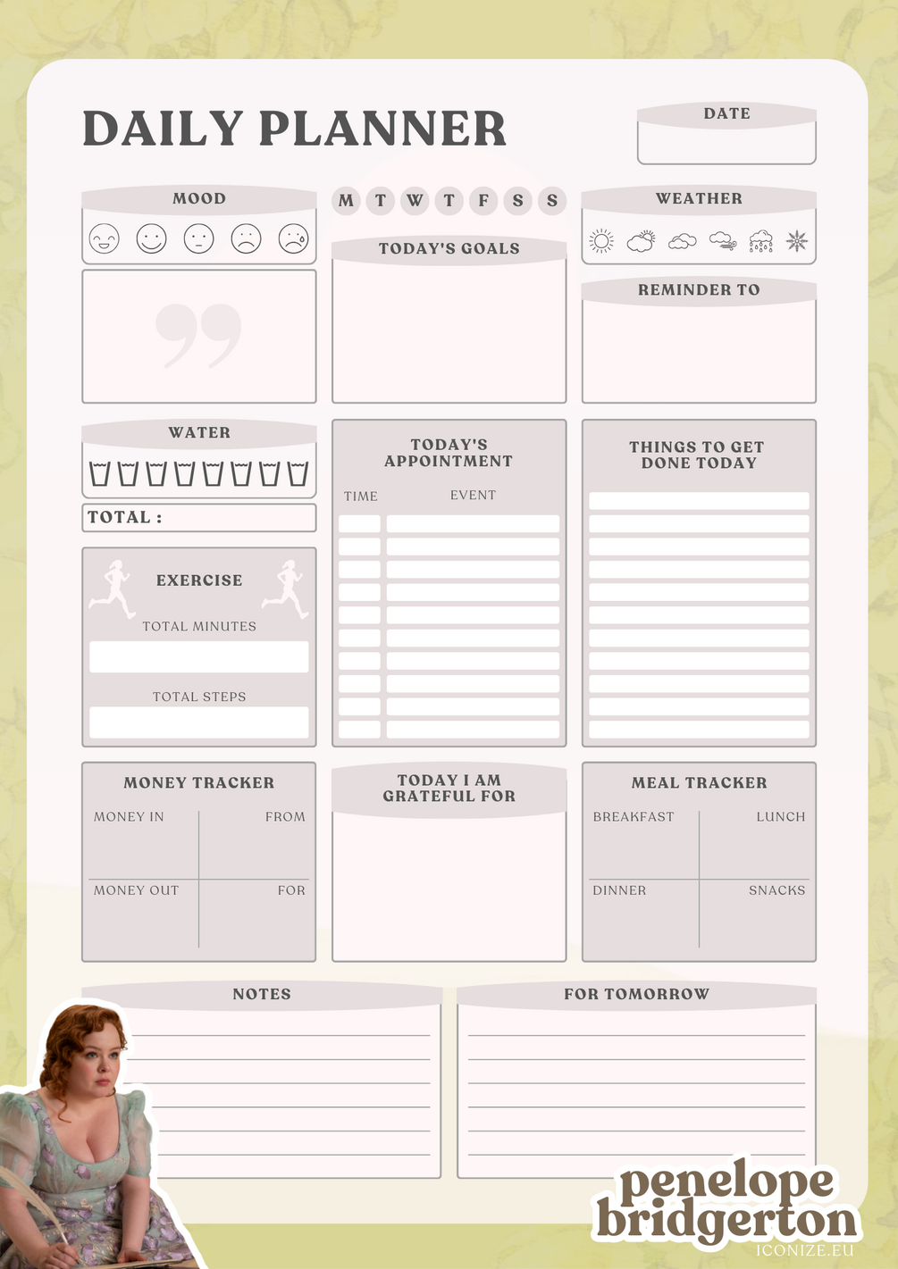 Penelope Bridgerton Digital Daily Planner