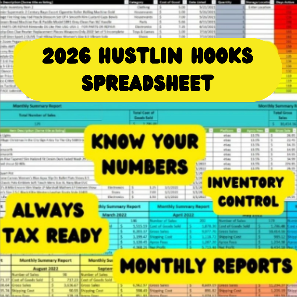 Hustlin Hooks Reseller Spreadsheet 2026 for Excel
