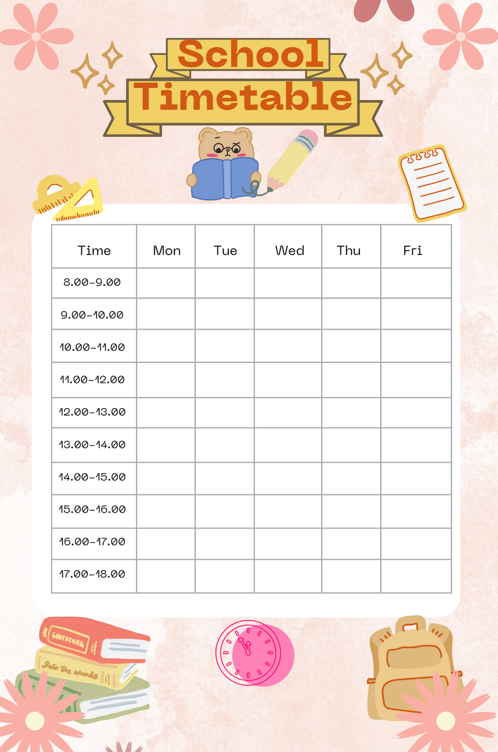 Book Interior template for School Timetable