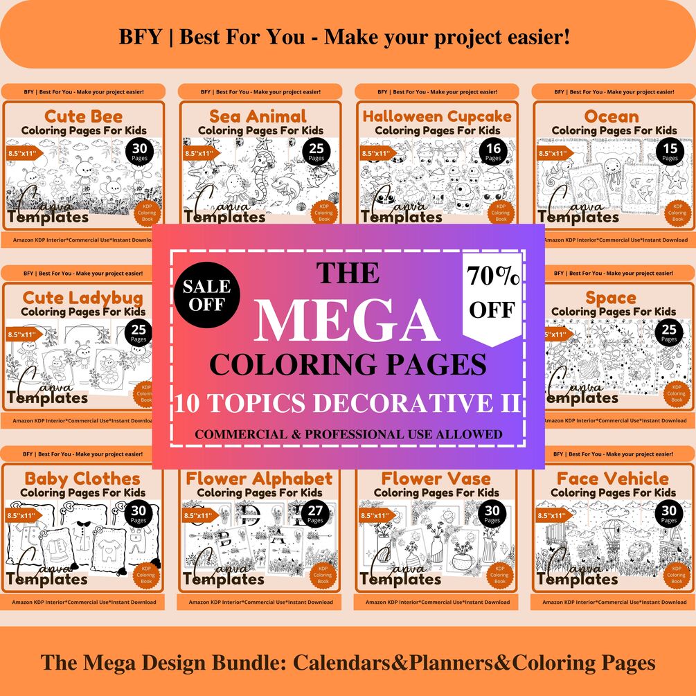 The Mega Design Bundle Coloring Pages | Printable KDP Coloring Book 8.5 ...