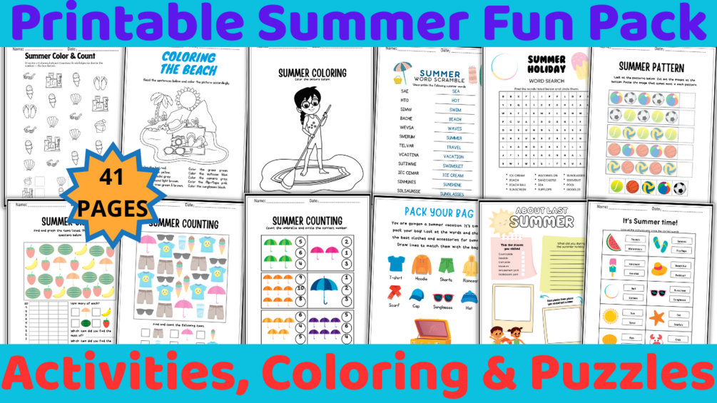 Printable Summer Fun Pack: Activities, Coloring & Puzzles