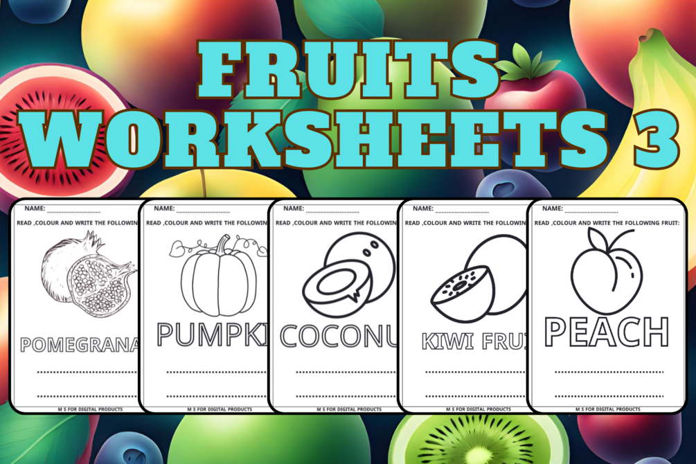 Fruits worksheets 3,coloring worksheets,freebies