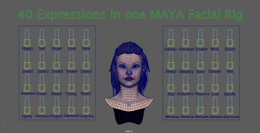 40 Female Expressions in one MAYA Facial Rig