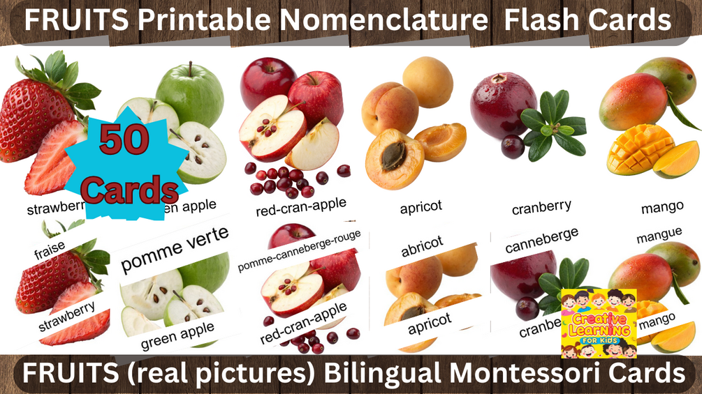 50 Bilingual Montessori Fruit Flashcards | Real Picture Editable PDF ...
