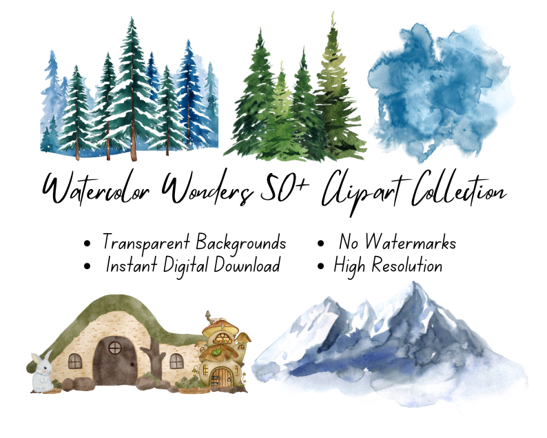 Watercolor Wonders 50+ Clipart Collection | High-Resolution Digital ...