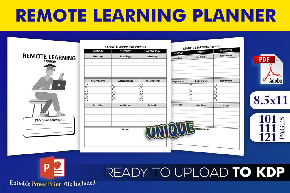 Remote Learning Planner Printable Sheet | KDP Interior Template Ready ...
