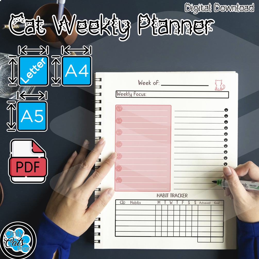 Pink Daily-weekly Planner For Cats Lovers Organization 😻 Simple Planner 