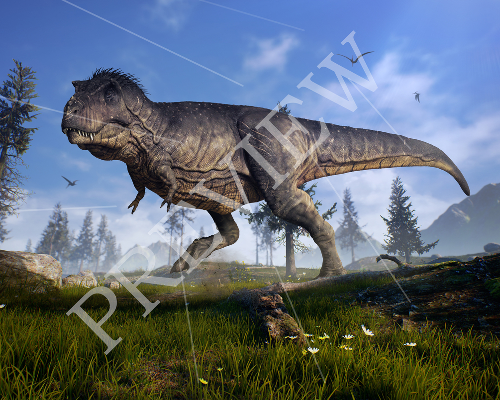 Tyrannosaurus Rex run on green field