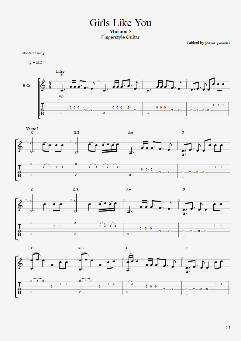TAB. Girls Like You - Maroon 5