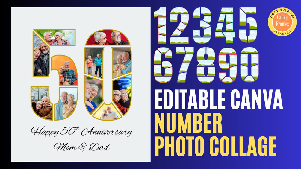 Canva Number Photo Collage Frames 0-9 | Editable Anniversary & Birthday ...