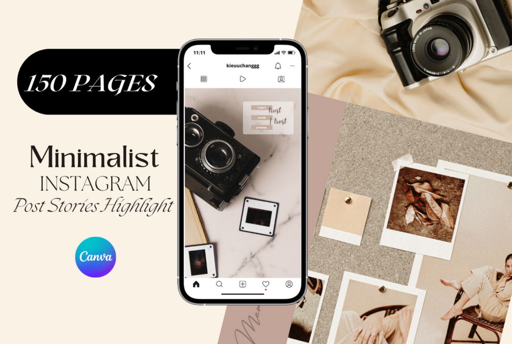 Instagram 150 Pages Bundle Post Stories Highlight Covers Minimalist ...