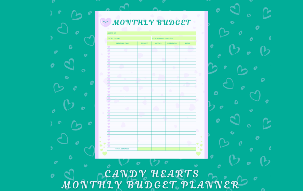 Candy hearts Monthly Budget Planner