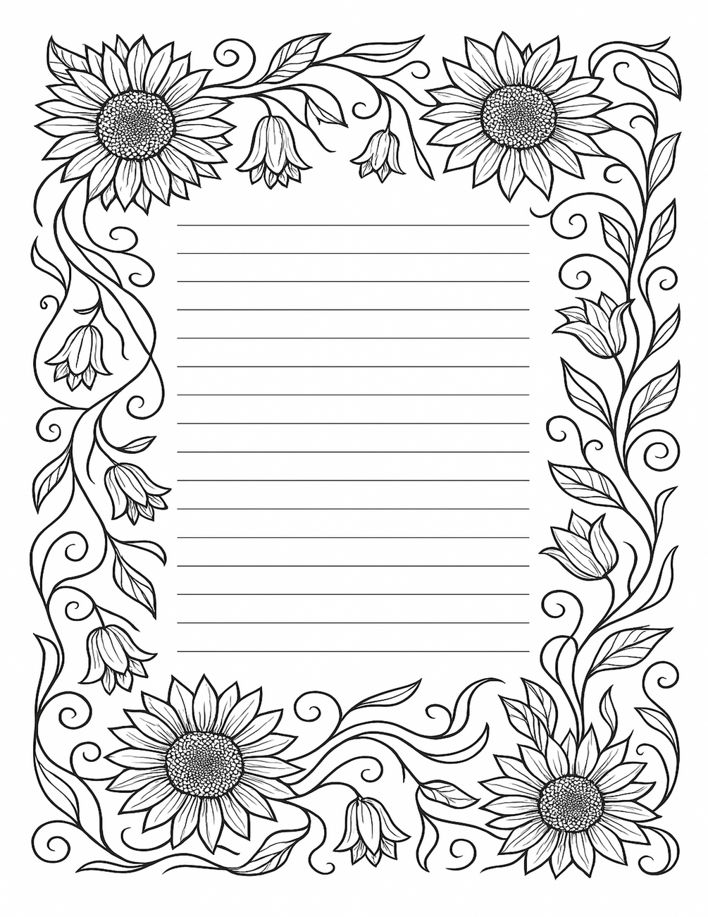 Sunflower Serenity Journal Page (8.5x11, Printable)