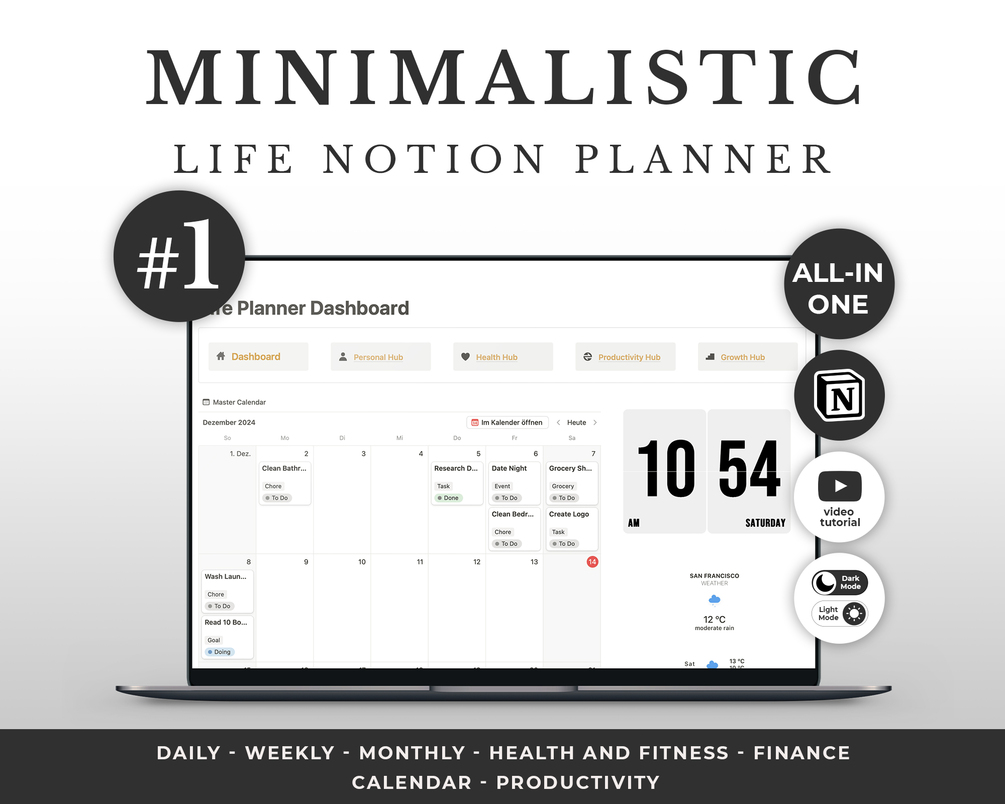 Minimalistic Notion Planner, Notion Template, Notion Life Planner, Notion Digital Planner ...