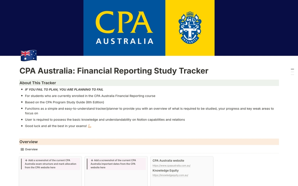 CPA Australia: Financial Reporting Notion Study Tracker