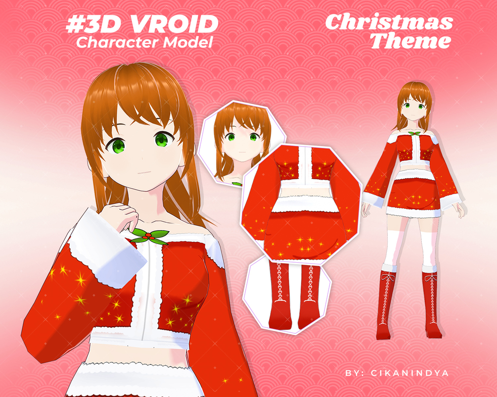Festive Anime Christmas Girl 3D Vroid Character for Virtual Avatars ...